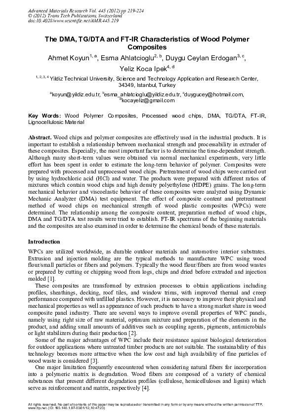 (PDF) The DMA, TG/DTA and FT-IR Characteristics of Wood Polymer Composites