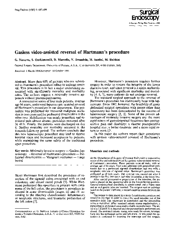 (PDF) Gasless video-assisted reversal of Hartmann's procedure