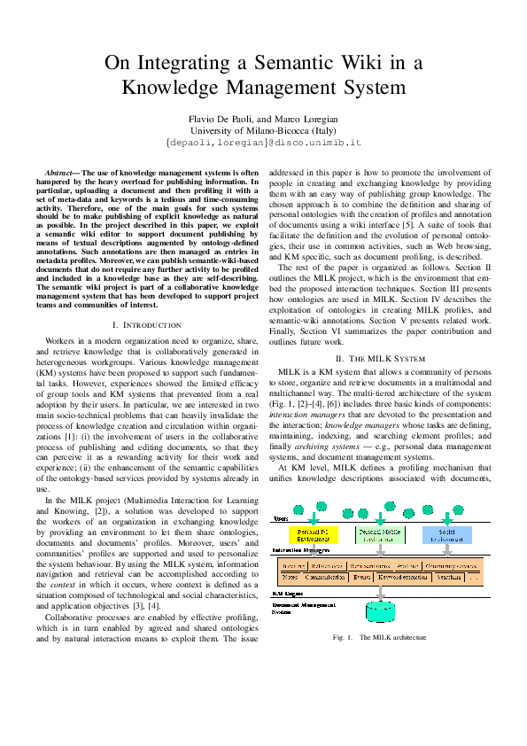 (PDF) On integrating a semantic wiki in a knowledge management system