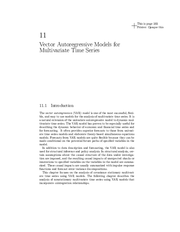 Pdf Vector Autoregressive Models For Multivariate Time Series