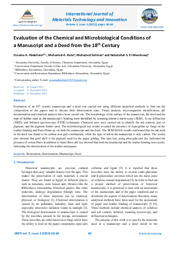 (PDF) Evaluation of the Chemical and Microbiological Conditions of a ...
