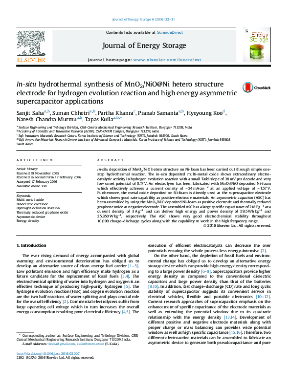 (PDF) In-situ hydrothermal synthesis of MnO2/NiO@Ni hetero structure ...