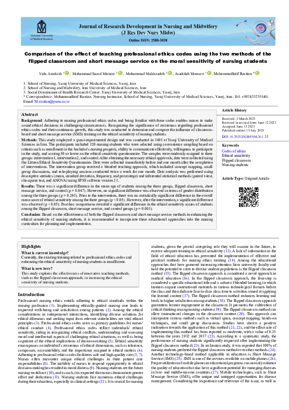 (PDF) Comparison of the effect of teaching professional ethics codes using the two methods of ...