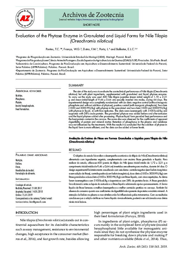 (PDF) Avaliação da Enzima de Fitase em Formas Granuladas e Líquidas ...