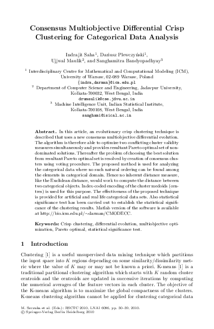 (PDF) Consensus Multiobjective Differential Crisp Clustering for Categorical Data Analysis ...