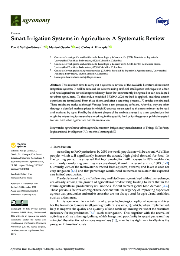 (PDF) Smart Irrigation Systems in Agriculture: A Systematic Review