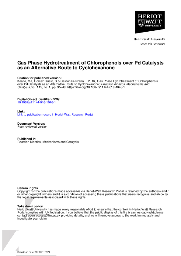 (PDF) Gas phase hydrotreatment of chlorophenols over Pd catalysts as an alternative route to ...