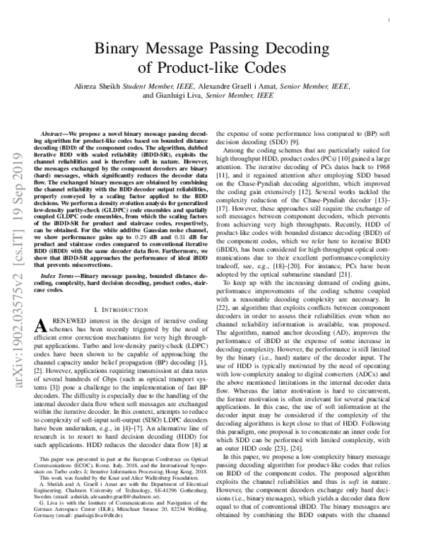 (PDF) Binary Message Passing Decoding of Product-Like Codes