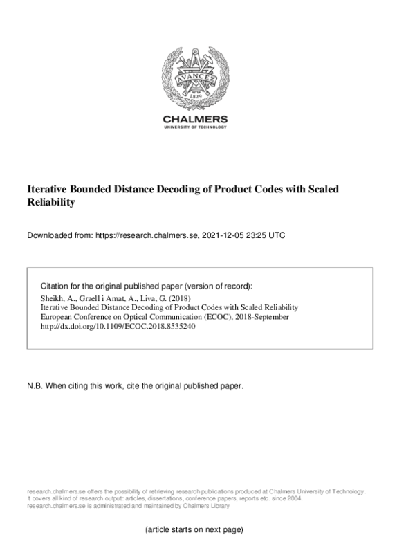 (PDF) Iterative Bounded Distance Decoding of Product Codes with Scaled ...