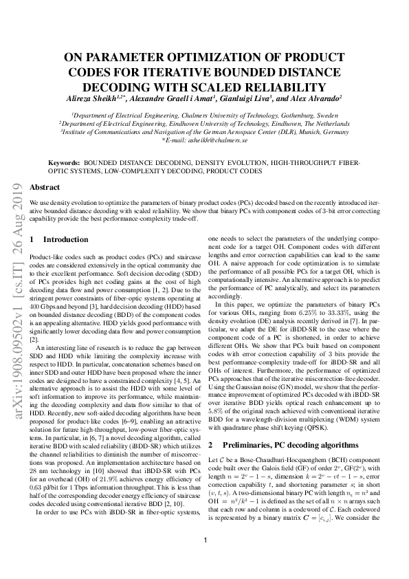 (PDF) On parameter optimization of product codes for iterative bounded ...