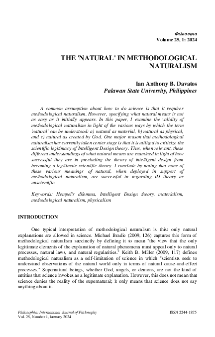 (PDF) The 'Natural' in Methodological Naturalism