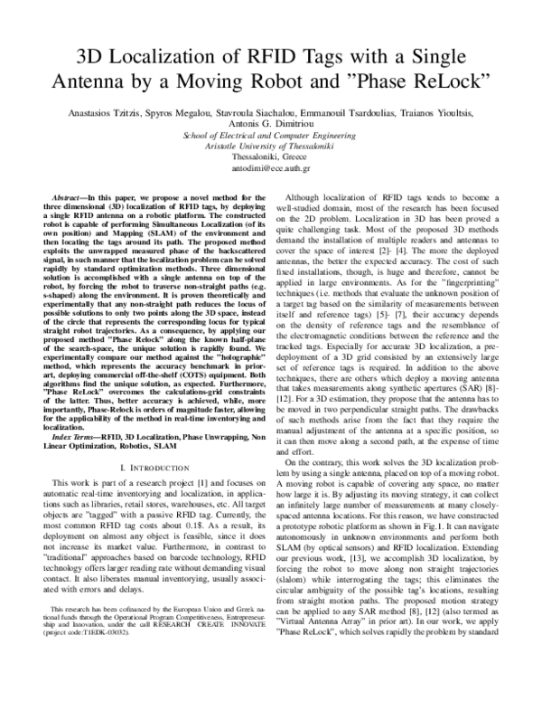 (PDF) 3D Localization of RFID Tags with a Single Antenna by a Moving Robot and ”Phase ReLock ...