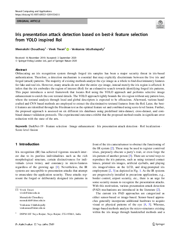 (PDF) Iris presentation attack detection based on best-k feature selection from YOLO inspired RoI