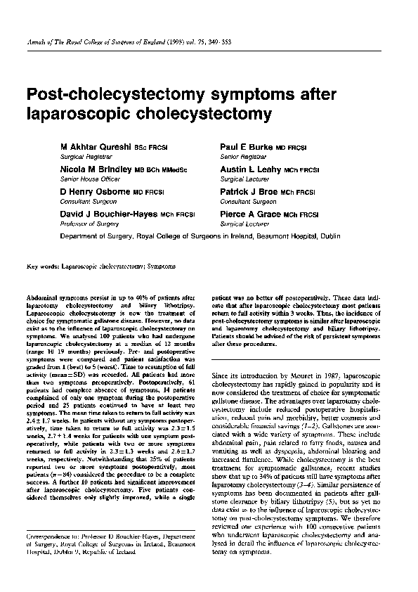 (PDF) Post-cholecystectomy symptoms after laparoscopic cholecystectomy