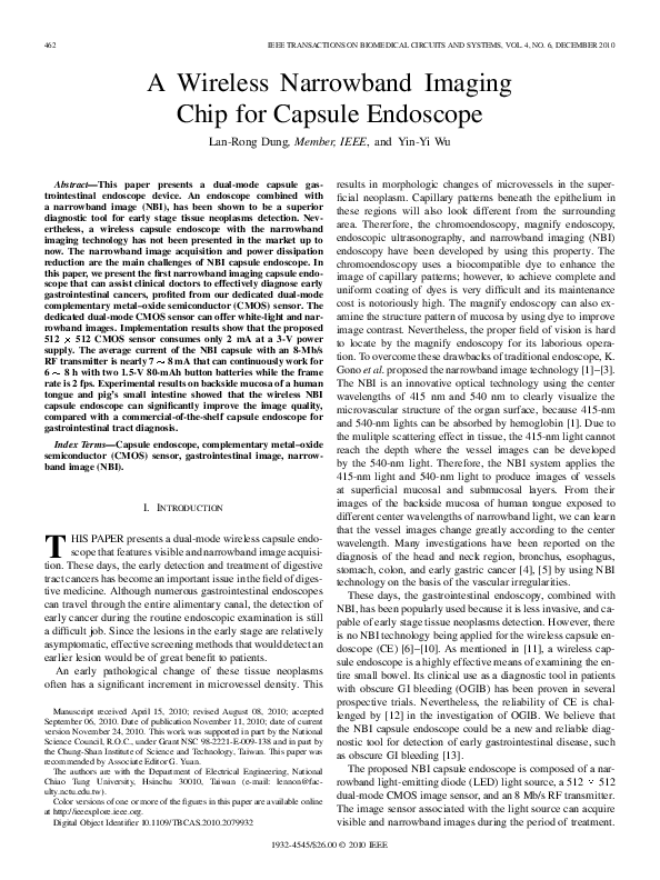 (PDF) A Wireless Narrowband Imaging Chip for Capsule Endoscope