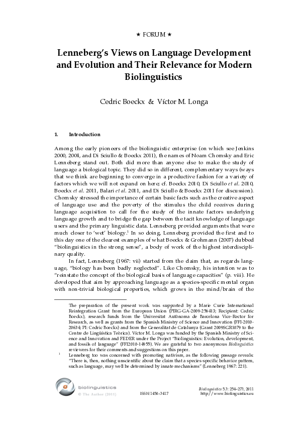 (PDF) Lenneberg’s Views on Language Development and Evolution and Their ...