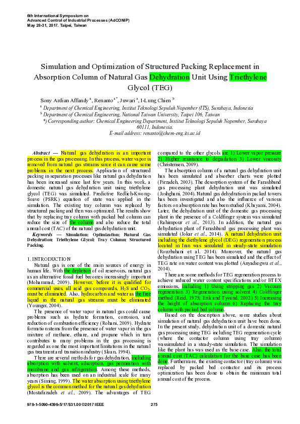 (PDF) Simulation and optimization of structured packing replacement in absorption column of ...