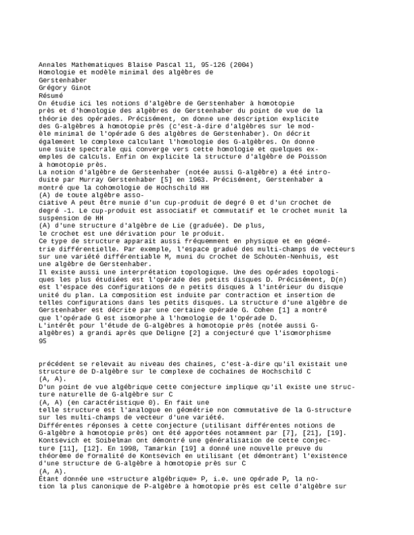 Homologie et modèle minimal des algèbres de Gerstenhaber