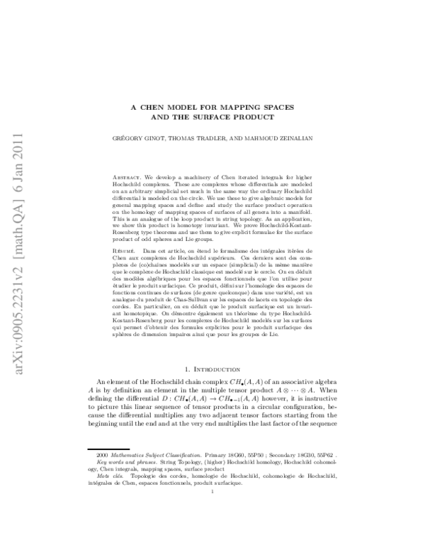 (PDF) A Chen model for mapping spaces and the surface product