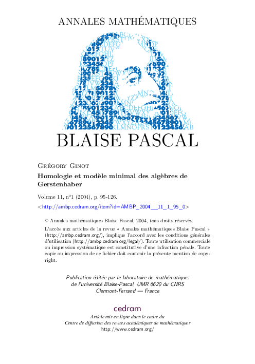 (PDF) Homologie et modèle minimal des algèbres de Gerstenhaber