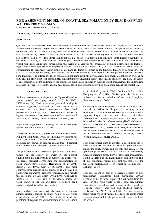 (PDF) Risk Assessment Model of Coastal Sea Pollution by Black (Sewage ...