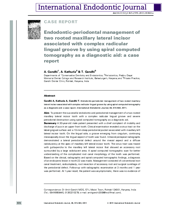 (PDF) Endodontic-periodontal management of two rooted maxillary lateral ...