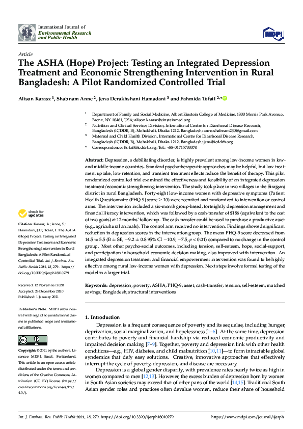 (PDF) The ASHA (Hope) Project: Testing an Integrated Depression ...