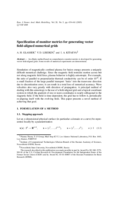 (PDF) Specification of monitor metrics for generating vector field-aligned numerical grids