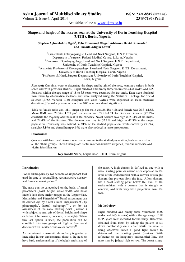 (PDF) Shape and height of the nose as seen at the University of Ilorin ...