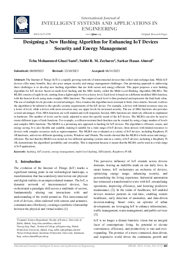 Pdf Designing A New Hashing Algorithm For Enhancing Iot Devices Security And Energy Management