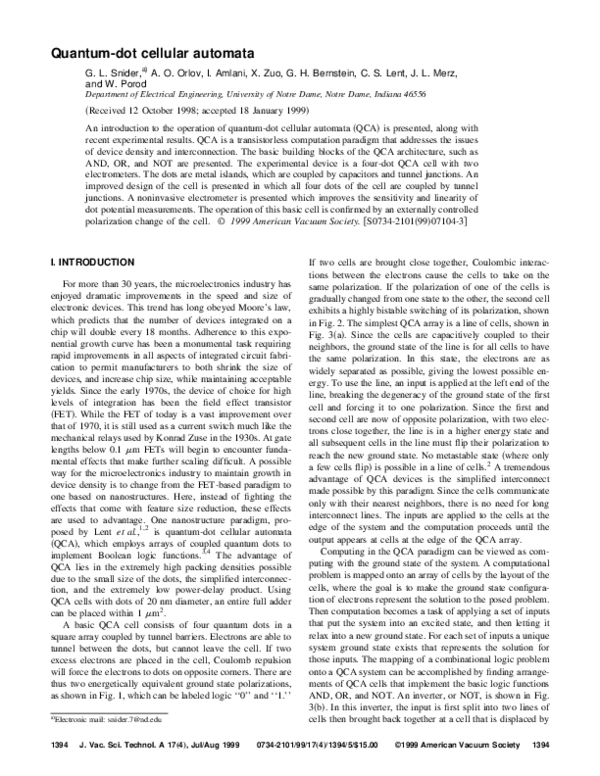 (PDF) Quantum-dot cellular automata
