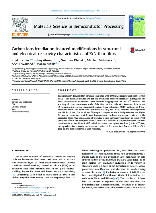 (PDF) Carbon ions irradiation induced modifications in structural and ...