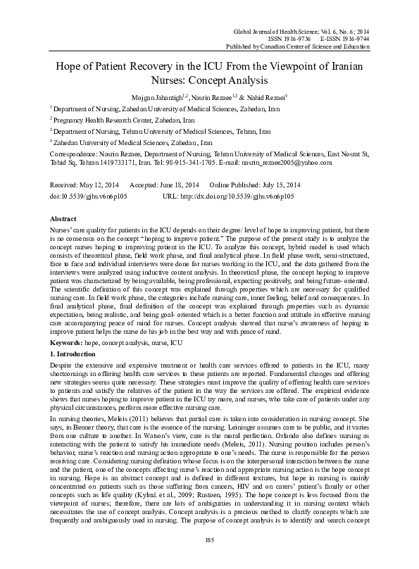(PDF) Hope of Patient Recovery in the ICU From the Viewpoint of Iranian ...
