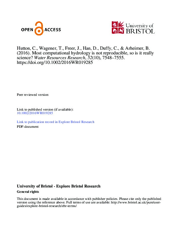 (PDF) Most computational hydrology is not reproducible, so is it really ...