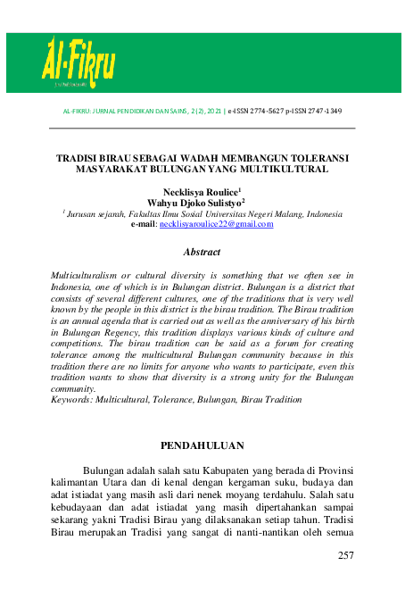 (PDF) Tradisi Birau Sebagai Wadah Membangun Toleransi Masyarakat ...