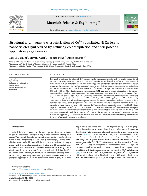 (PDF) Structural and magnetic characterization of Co 2+ substituted Ni-Zn ferrite nanoparticles ...