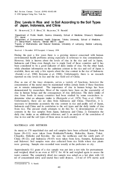 (PDF) Zinc Levels in Rice and in Soil According to the Soil Types of ...