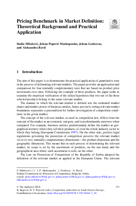 (PDF) Pricing Benchmark in Market Definition: Theoretical Background ...