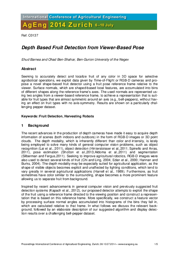 (PDF) Depth Based Fruit Detection from Viewer-Based Pose