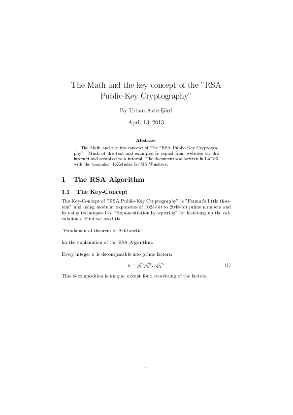(PDF) The Math and the key-concept of the "RSA Public-Key Cryptography"