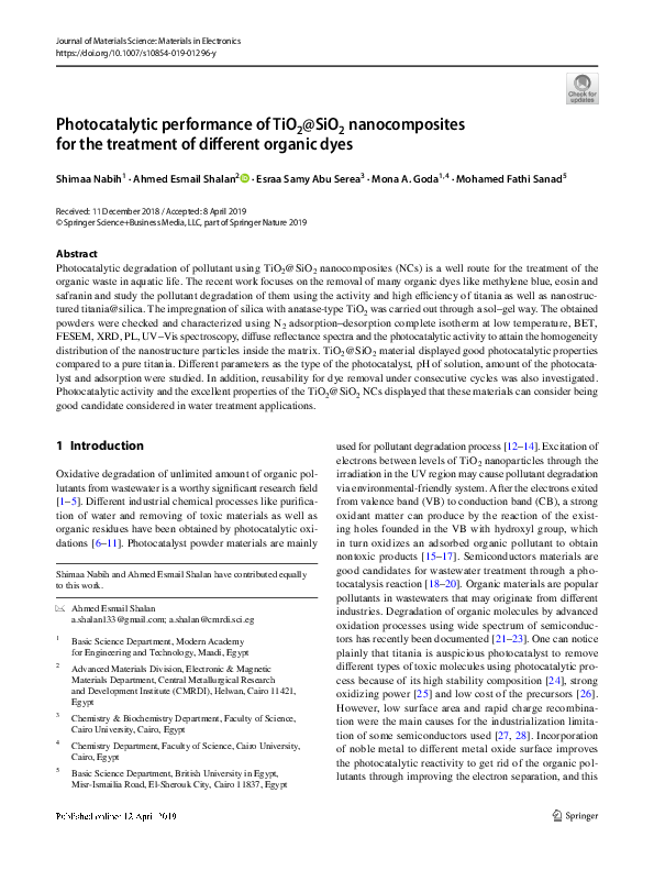 (PDF) Photocatalytic performance of TiO2@SiO2 nanocomposites for the ...