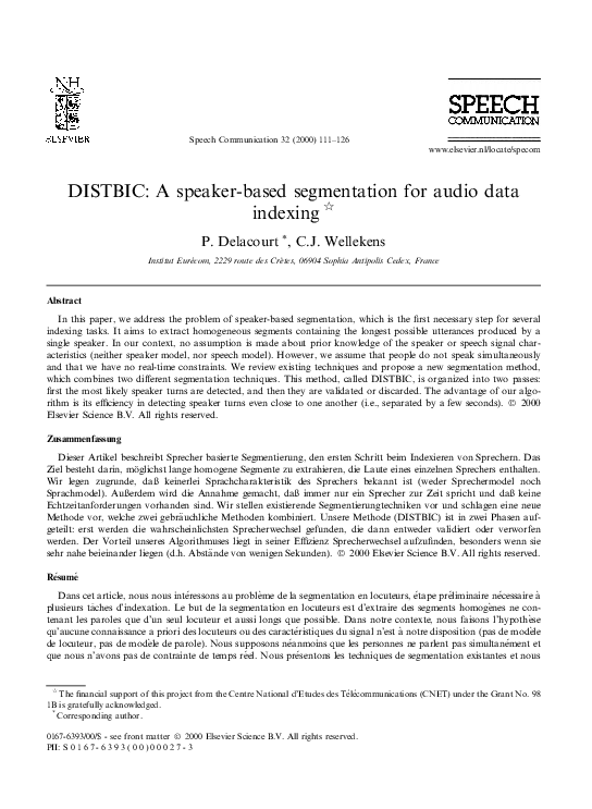 (PDF) DISTBIC: A speaker-based segmentation for audio data indexing