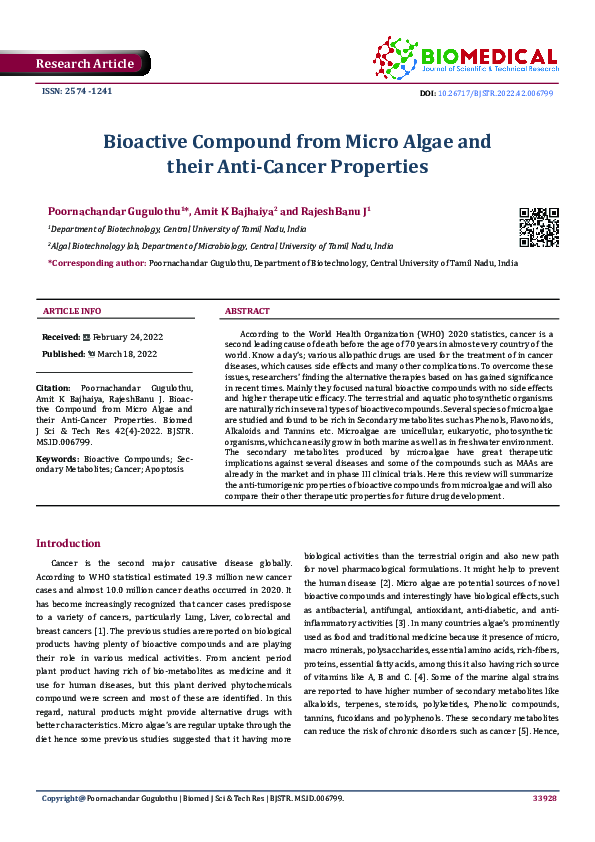 (PDF) Bioactive Compound from Micro Algae and their Anti-Cancer Properties