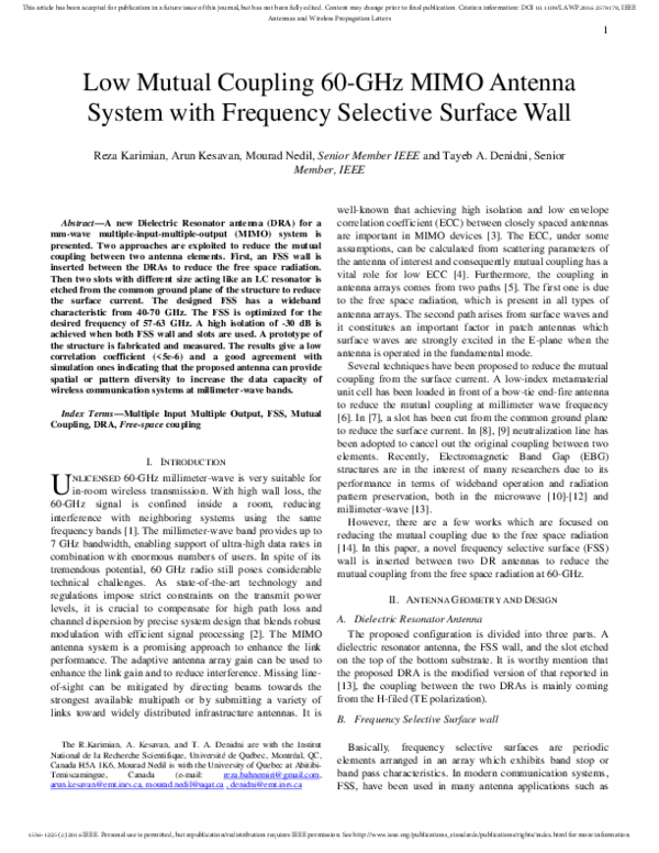(PDF) 60-GHz MIMO Antenna with Low Coupling and FSS Optimization
