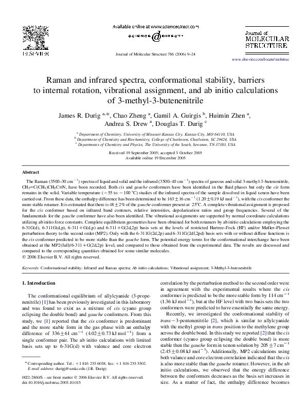 (PDF) Raman and infrared spectra, conformational stability, normal ...