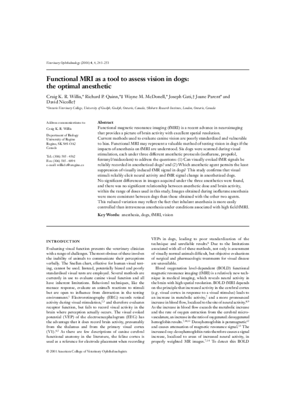 (PDF) Functional MRI as a tool to assess vision in dogs: the optimal ...