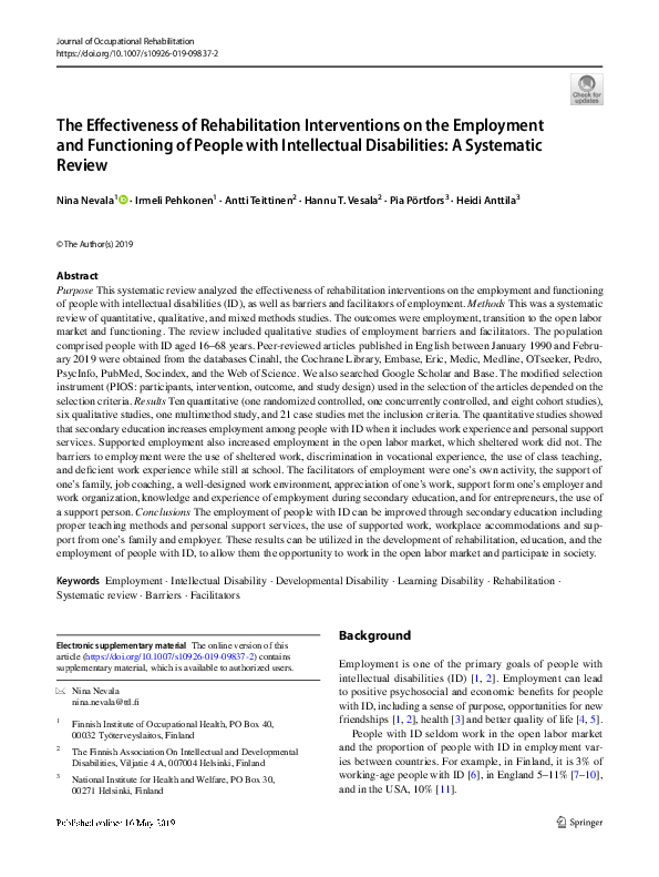 (PDF) The Effectiveness of Rehabilitation Interventions on the ...