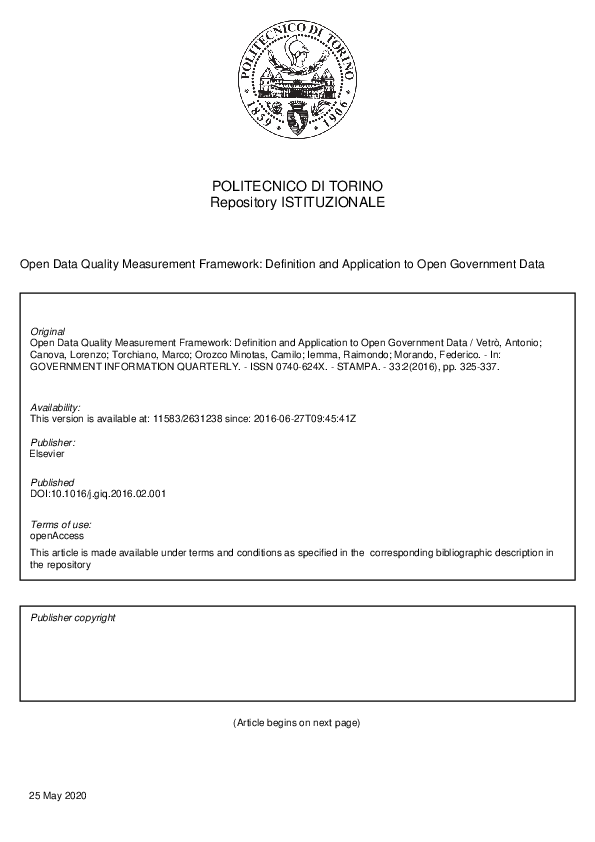 (PDF) Open data quality measurement framework: Definition and ...