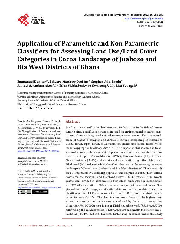 (PDF) Application of Parametric and Non Parametric Classifiers for Assessing Land Use/Land Cover ...