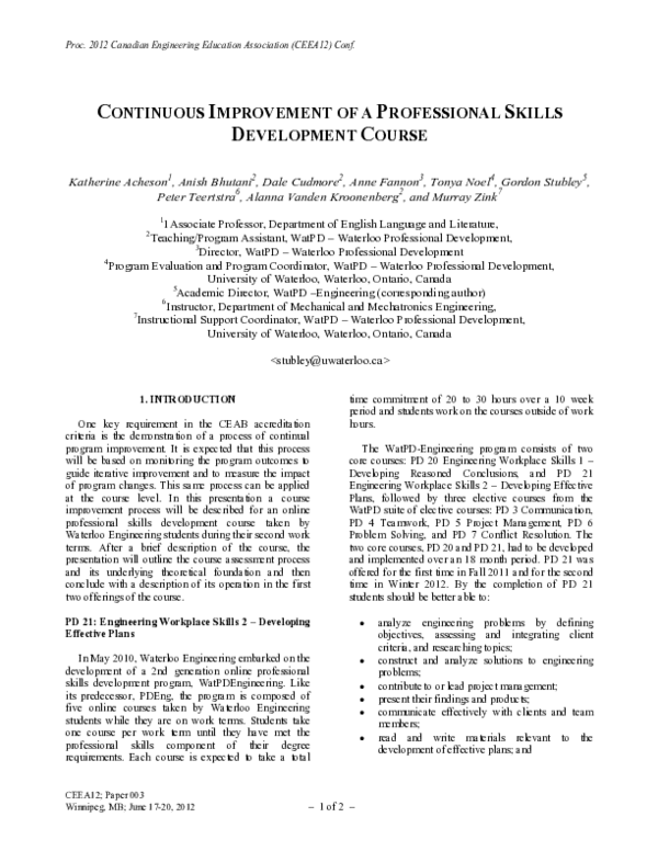 (PDF) Continuous Improvement of a Professional Skills Development Course